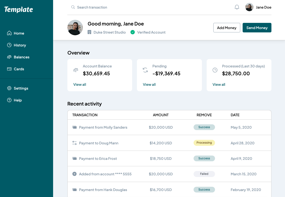 Finance Dashboard | Free Webflow Component
